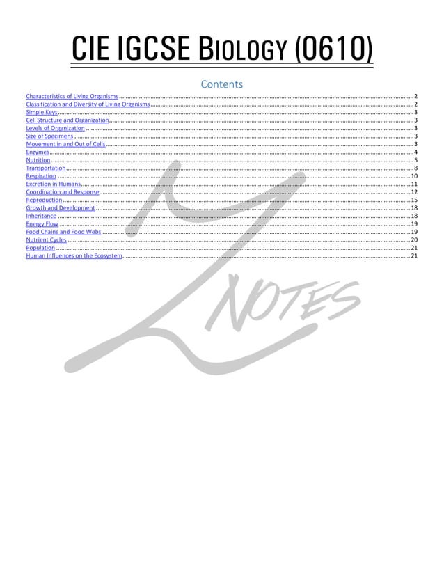 CIE IGCSE Biology complete notes | PDF