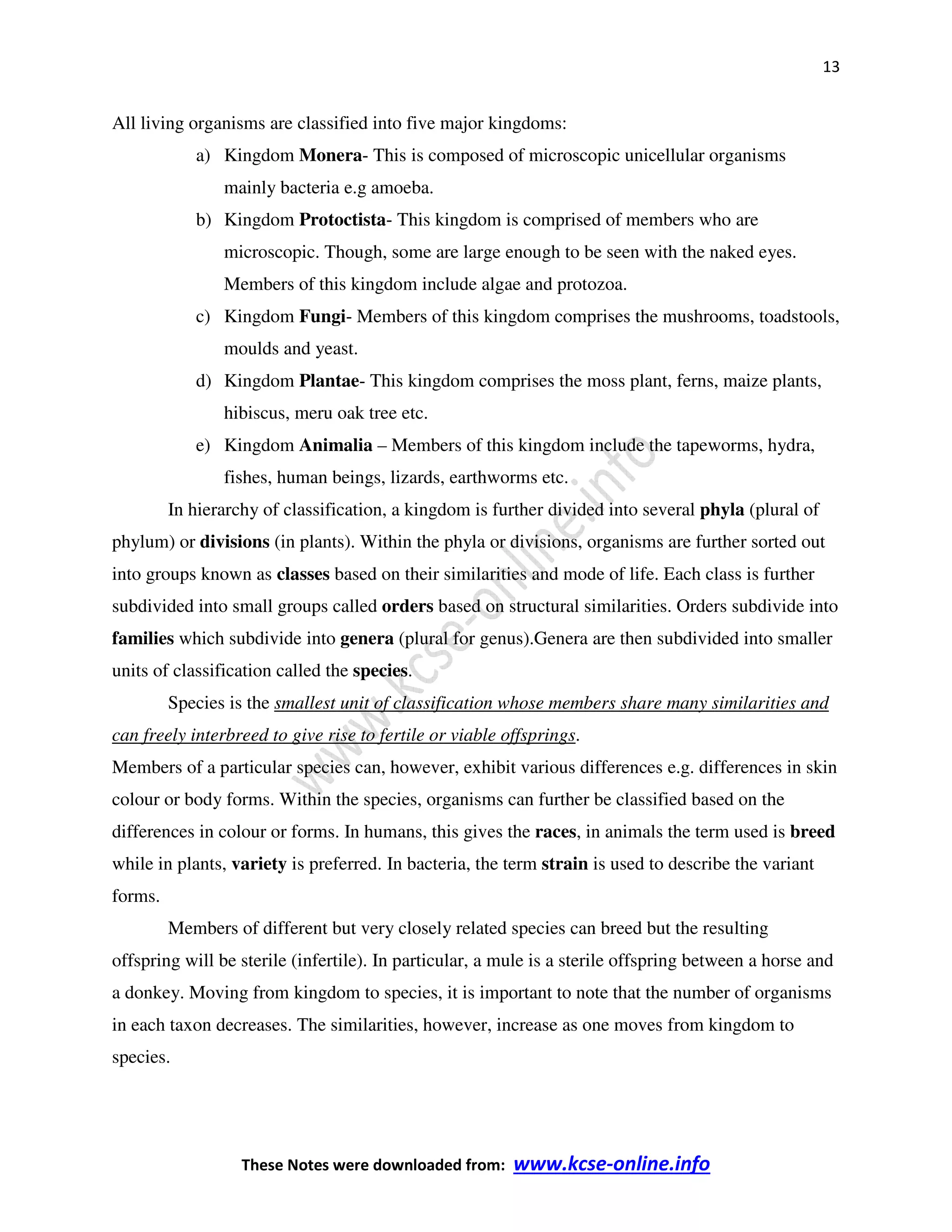 Biology notes form 1 | PDF