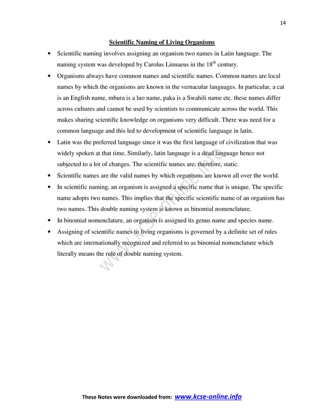 Biology notes form 1 | PDF