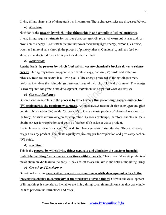 Biology notes form 1 | PDF