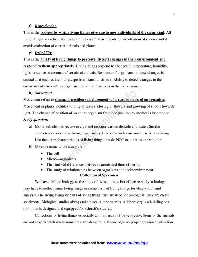 Biology notes form 1