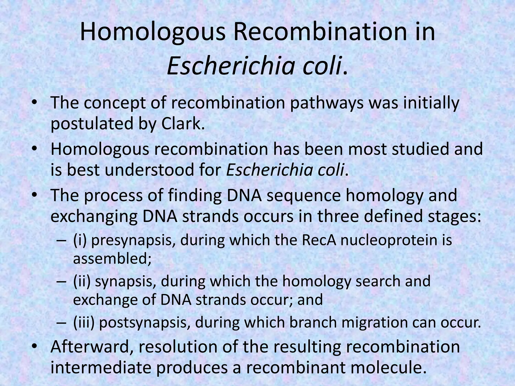Biology of homologous recombination in bacteria | PDF