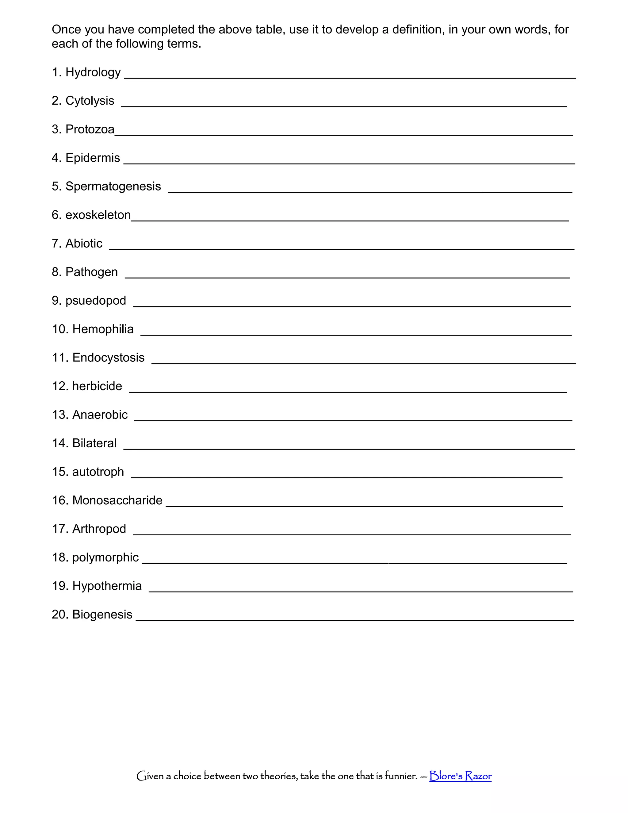 Biology prefixes and suffixes | DOCX