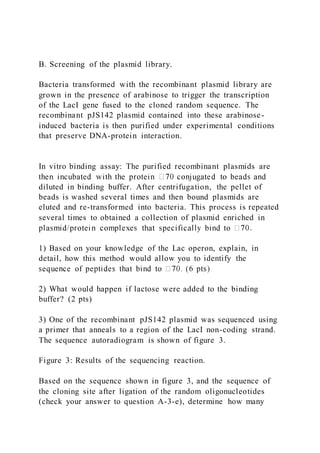 Biology PROBLEM SET #2 Part I To study the control of ge | DOCX