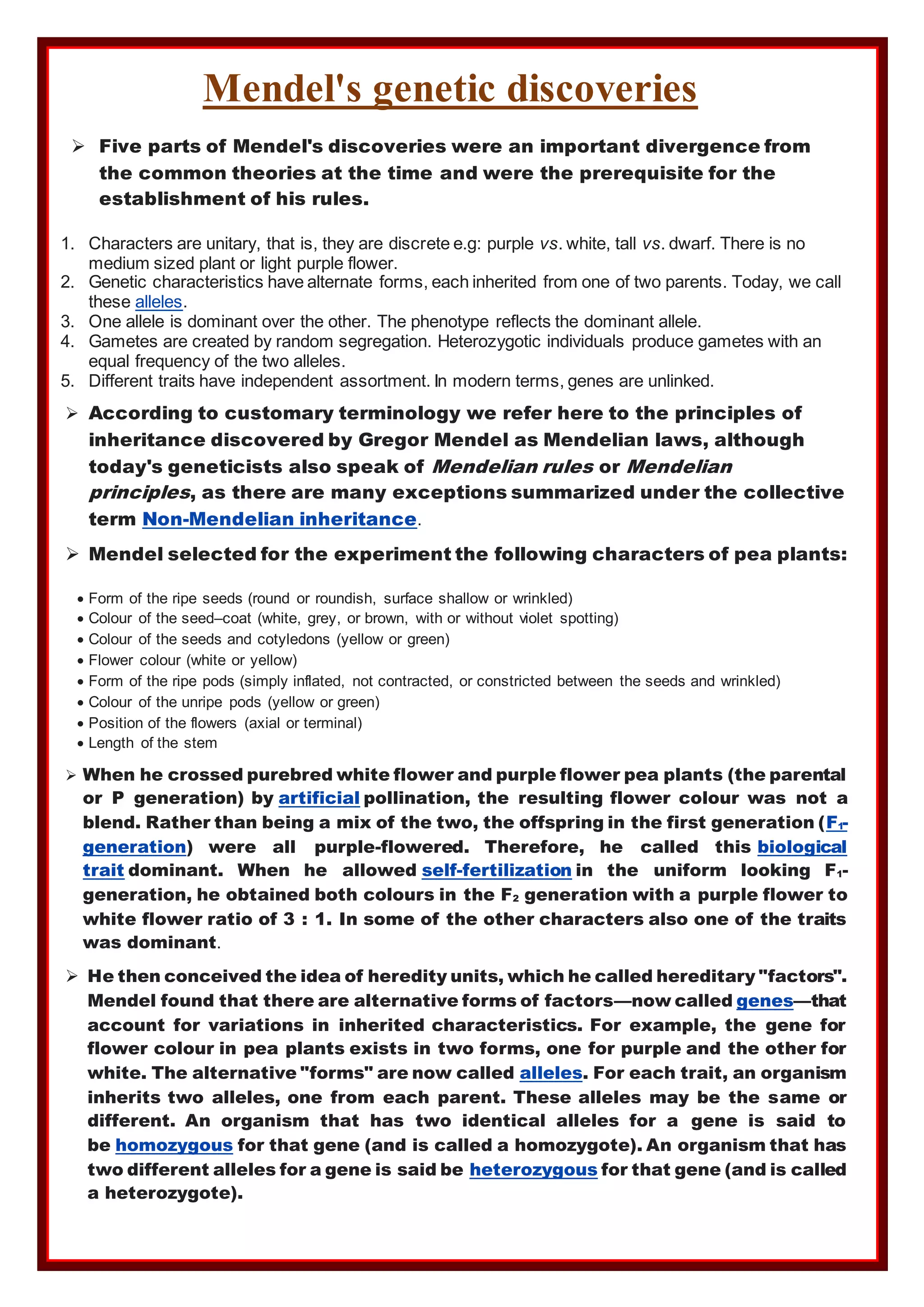Biology project on mendelian traits | DOCX