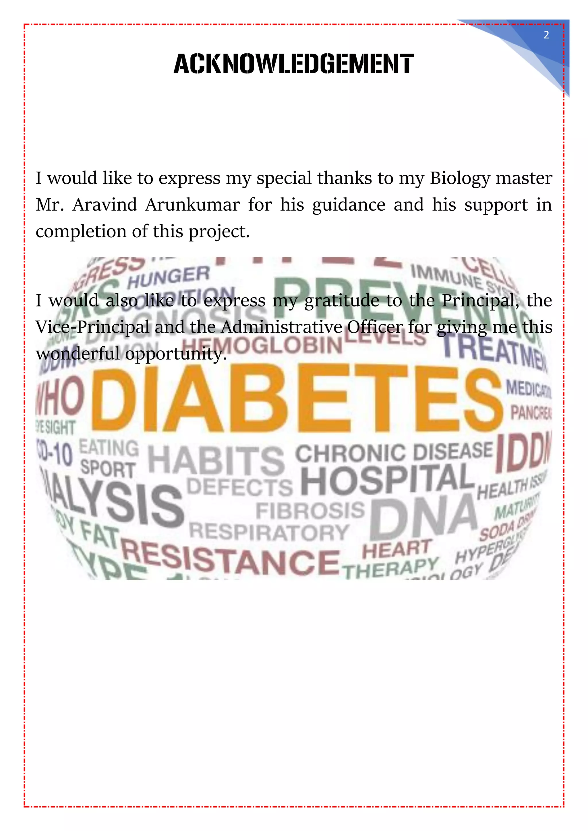 "Diabetes and exercise" -Biology investigatory project (class 12) | PDF