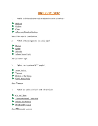 Biology quiz | DOCX