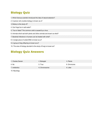 Biology quiz (doc) ------ Rincy A | DOCX | Beekeeping | Hobbies & Interests