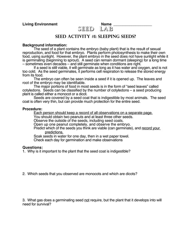 Biology seed lab | PDF