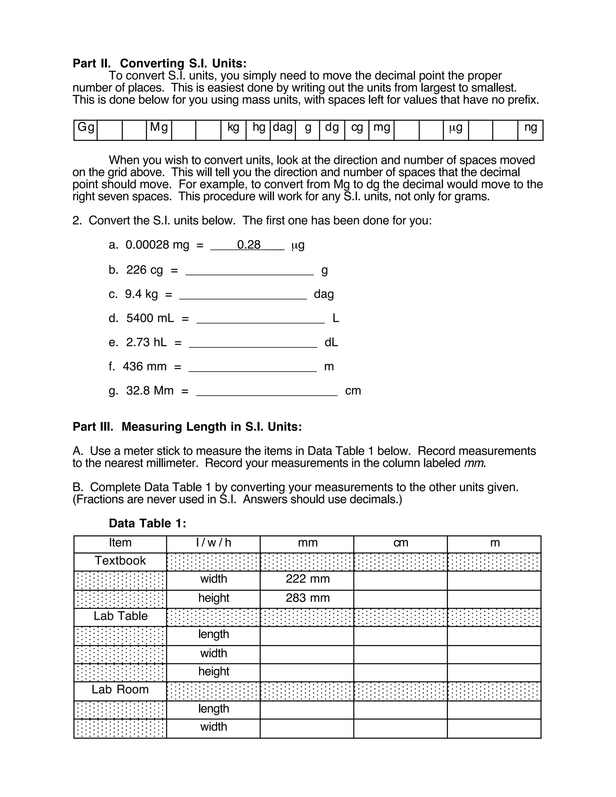 BIOLOGY SI UNITS LAB | PDF