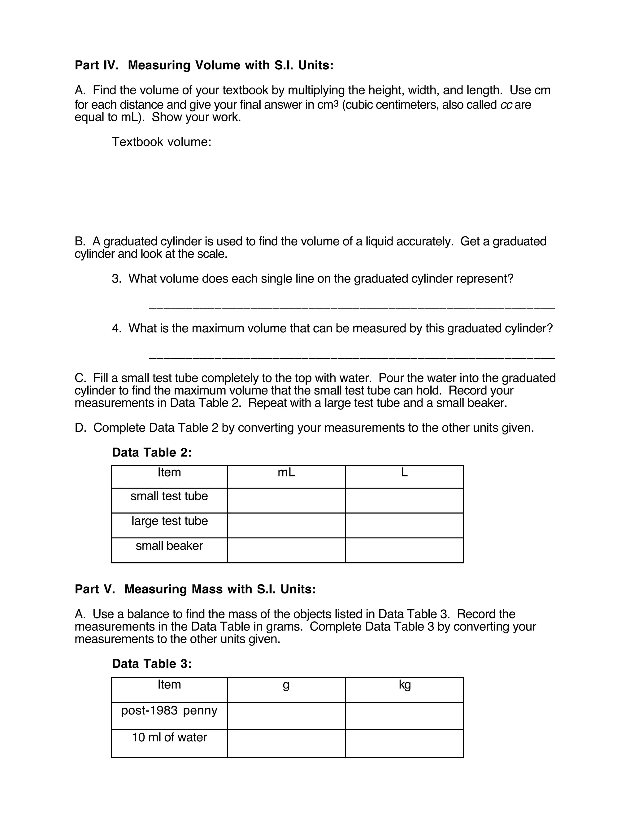 BIOLOGY SI UNITS LAB | PDF
