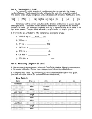 BIOLOGY SI UNITS LAB | PDF