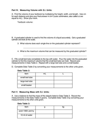 BIOLOGY SI UNITS LAB | PDF