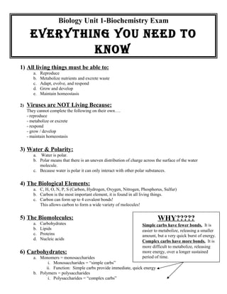 Biology unit 1 biochemistry exam everything you need to know | DOC