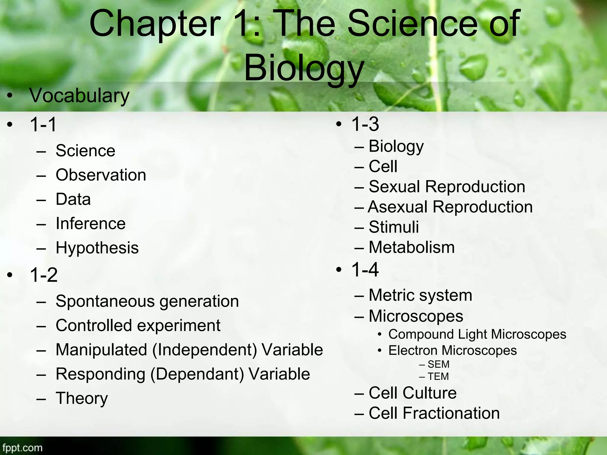 Biology Unit 1 Chapter 1 Lecture | PPSX