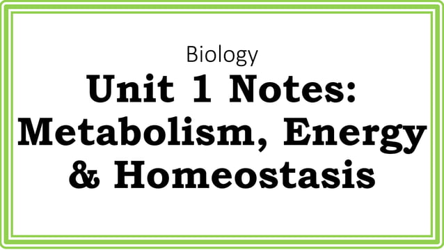 Biology Unit 1 Notes: Metabolism, Energy & Homeostasis | PPTX