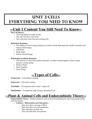 Biology unit 2 cells exam everything you need to know and extra review ...