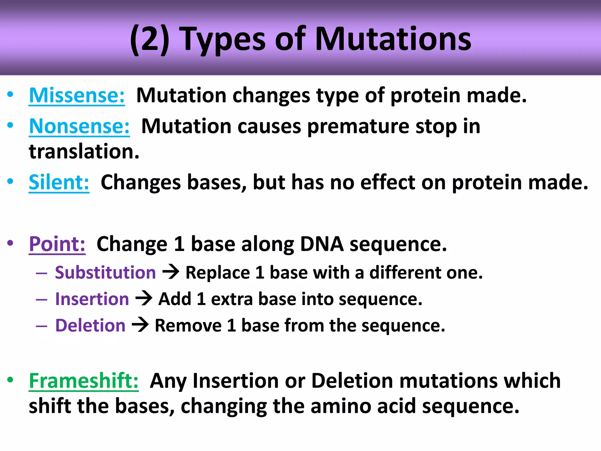 Biology unit 6 dna rna protein synthesis mutation notes | PPT