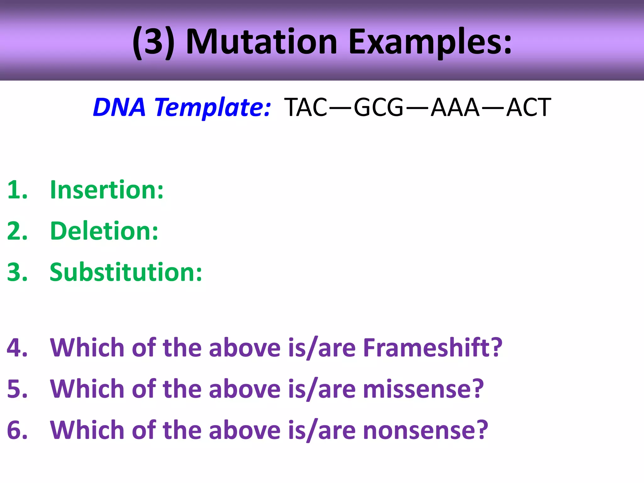 Biology unit 6 dna rna protein synthesis mutation notes | PPT