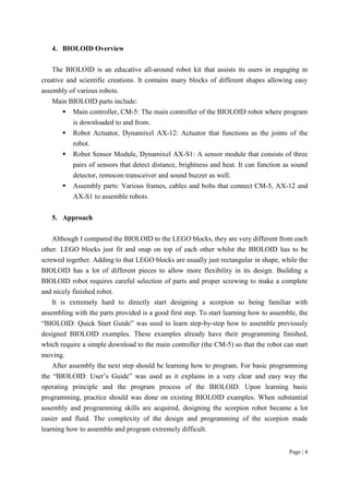 Design of a BIOLOID Scorpion Report | PDF