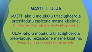 Biološki važna organska jedinjenja masti i ulja | PPTX
