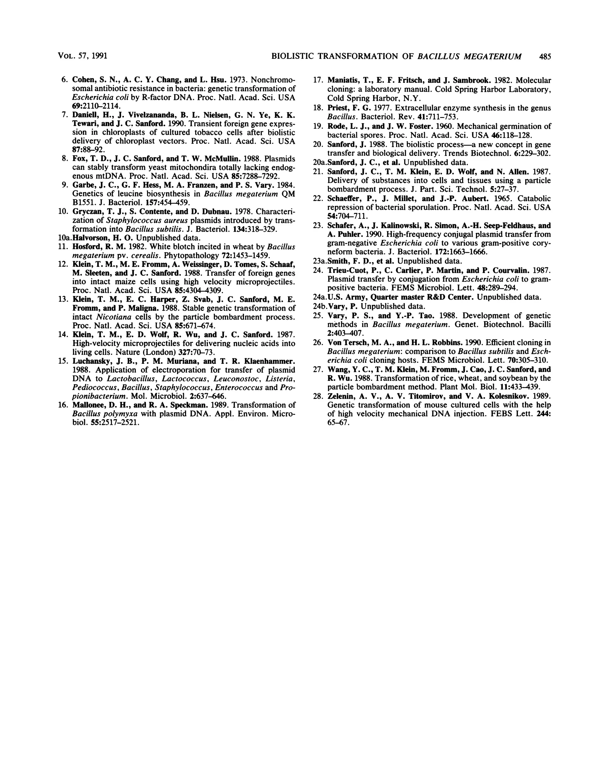 Biolostic transformation of a procaryote, bacillus megaterium | PDF