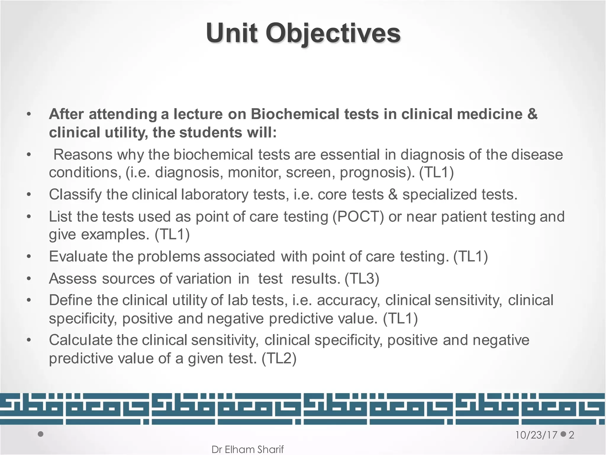 Unit 1: Biochemical tests in clinical medicine & Clinical Utility | PDF