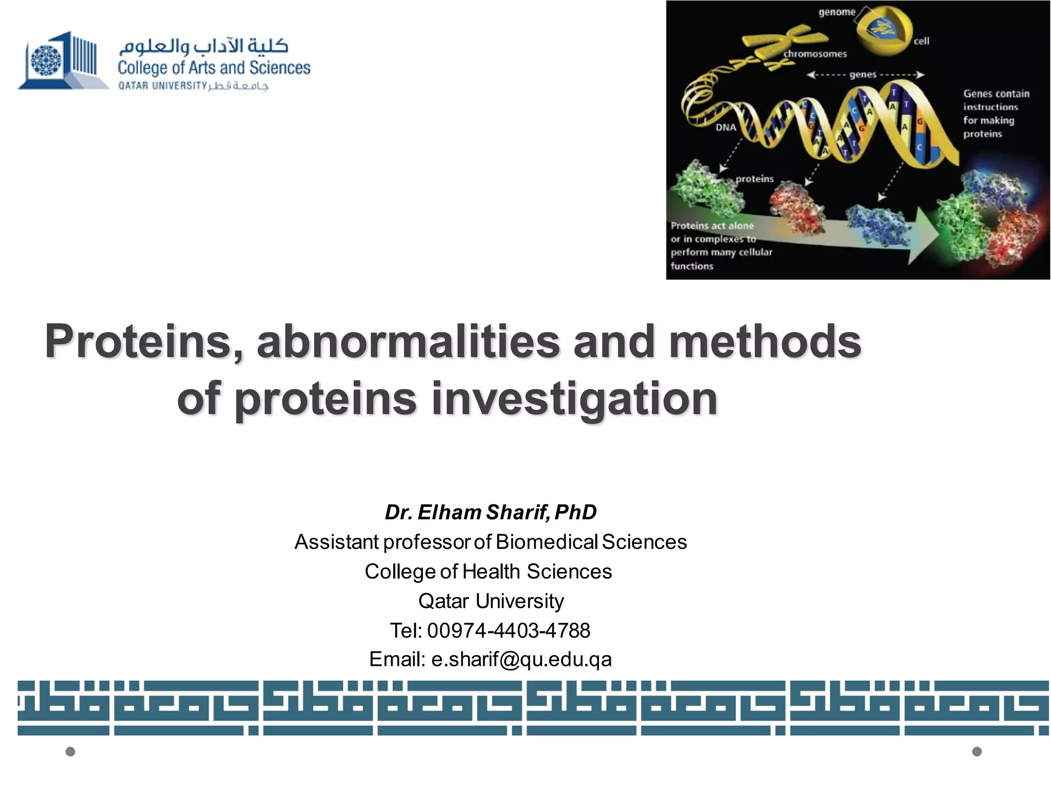 Unit 2: Proteins, abnormalities and methods of proteins investigation | PDF