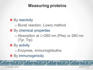 Unit 2: Proteins, abnormalities and methods of proteins investigation | PDF