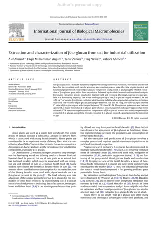 Extraction and charcaterization of beta glucan from oat for industrial ...