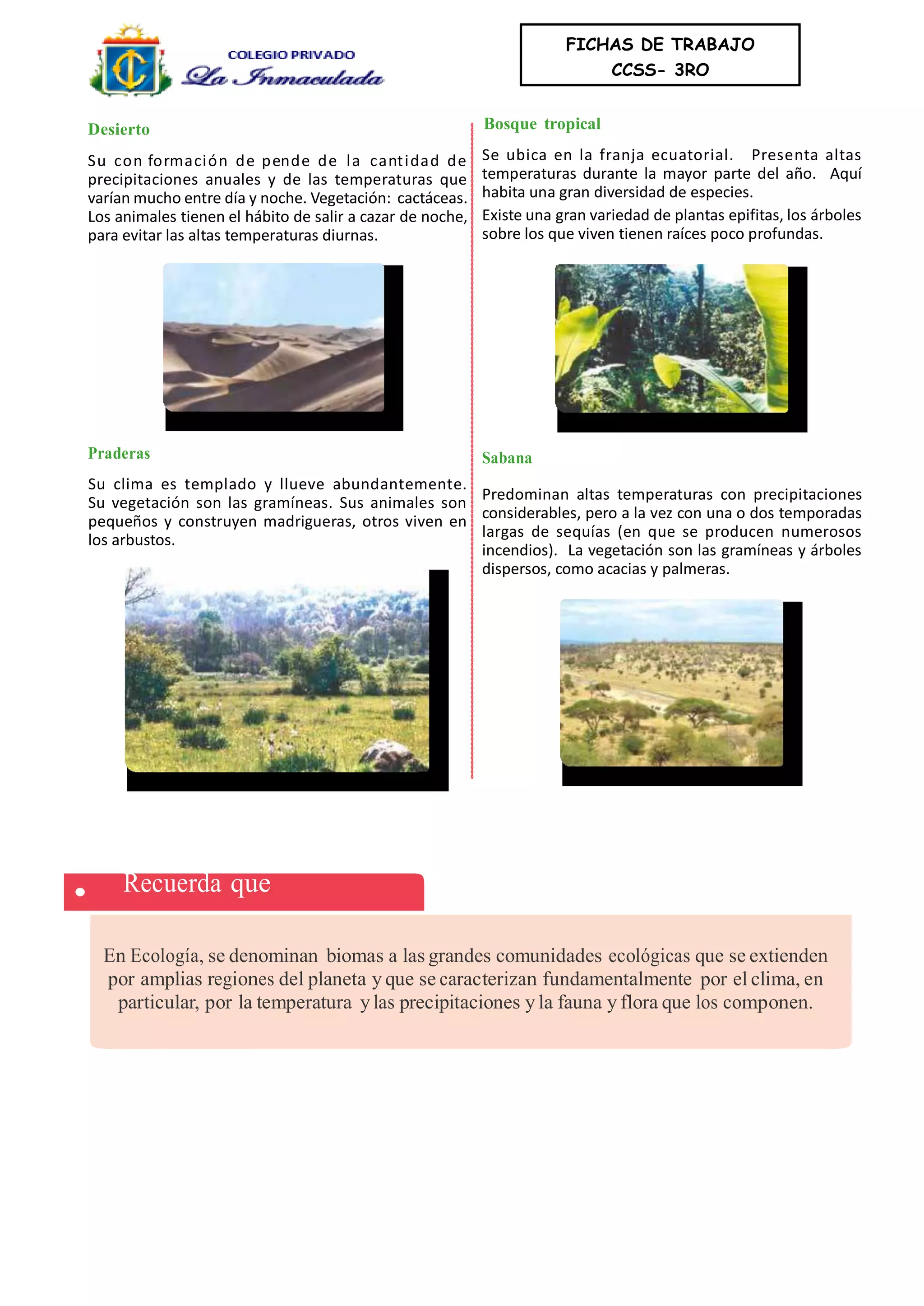 Fichas De Trabajo Sobre Biomas Y Ecosistemas Biomas Trabajo Final