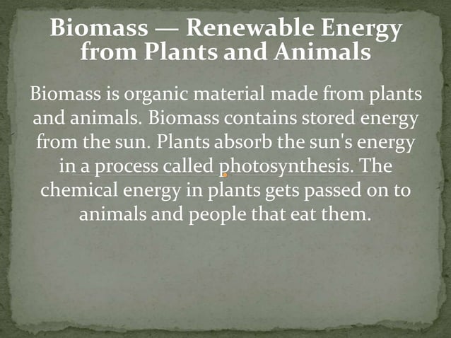 Biomass — renewable energy from plants and animals | PPT