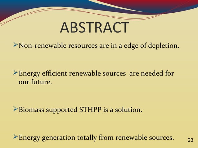 Biomass supported solar thermal hybrid power plant | PPT