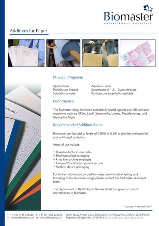 Biomaster ® Additives For Paper | PDF
