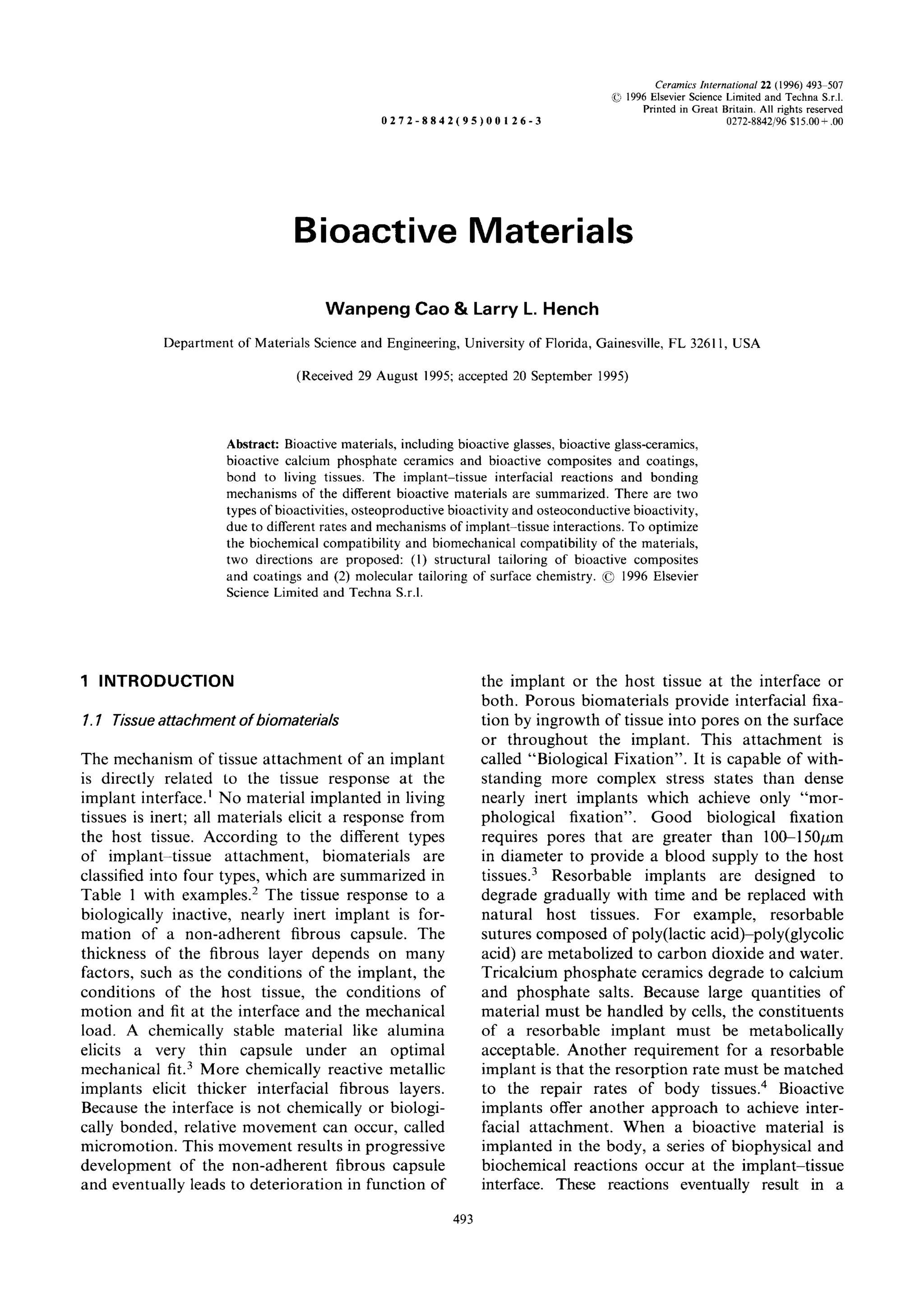 Biomaterials bioactive materials | PDF