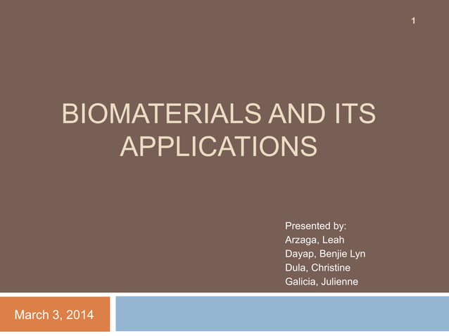 Biomaterials and their Applications | PPTX