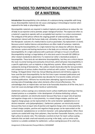 Methods to Improve Biocompatibility of Materials | PDF