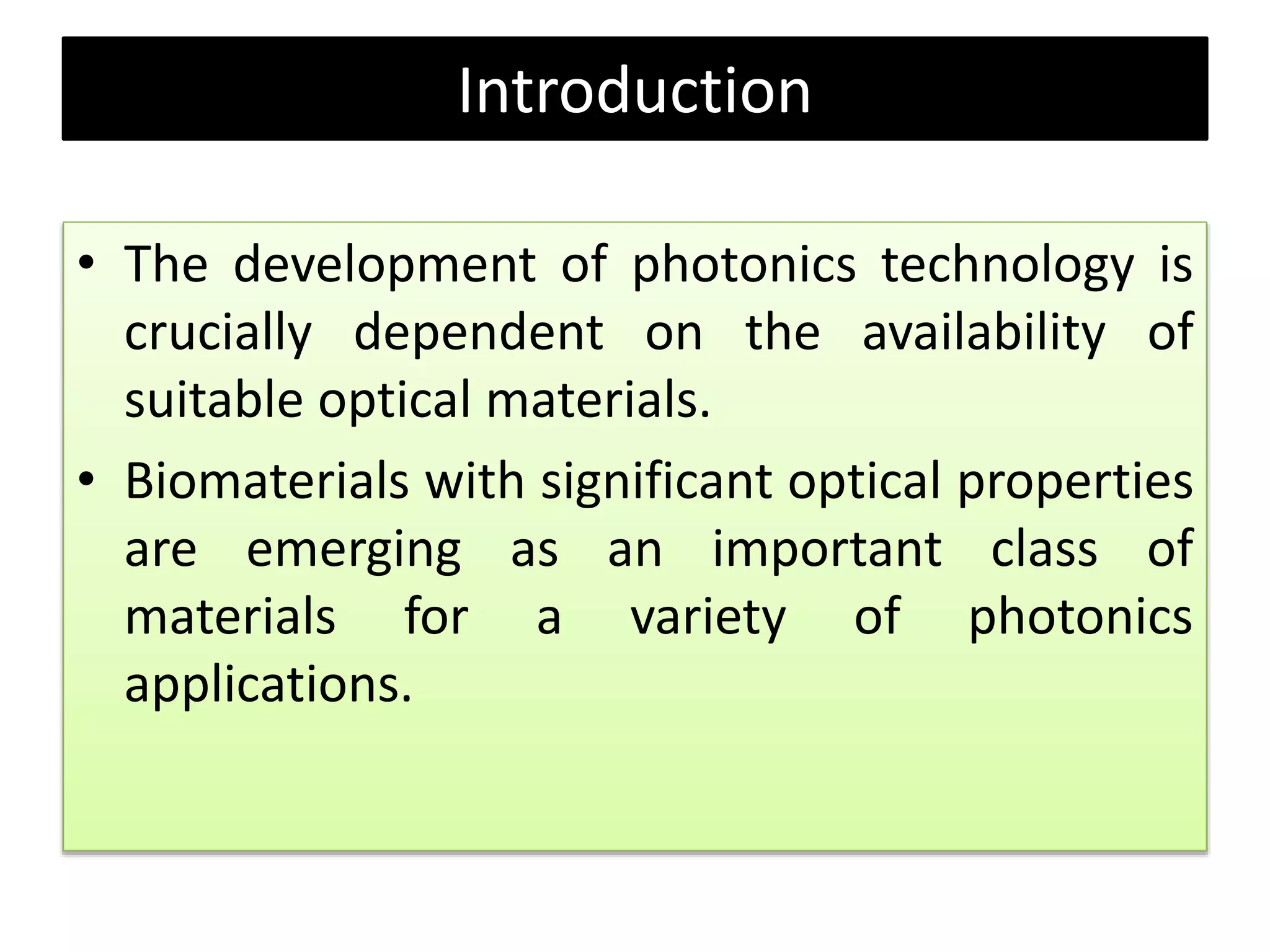 Biomaterials for photonics | PPTX
