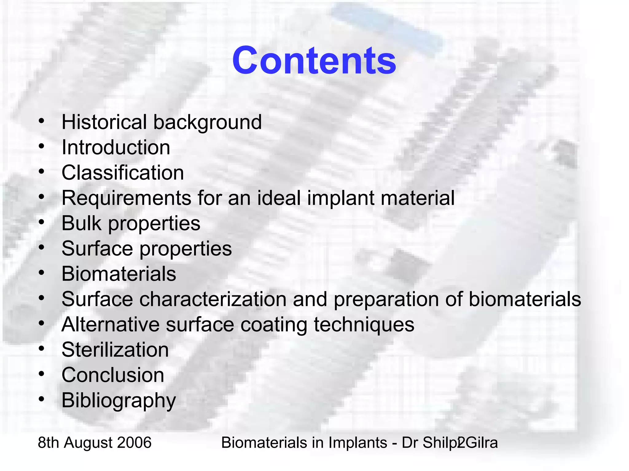 Biomaterials in implants | PPT