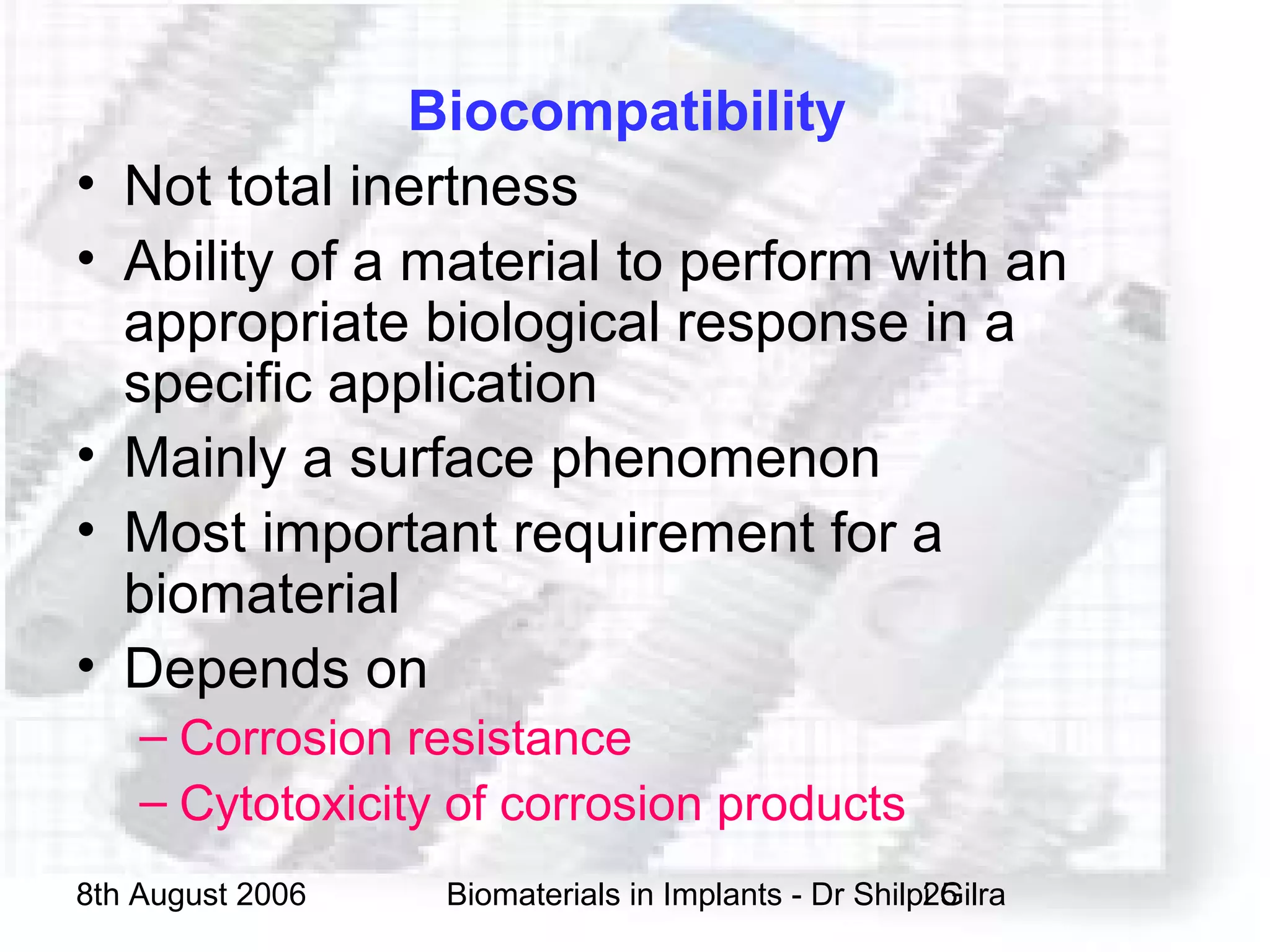 Biomaterials in implants | PPT