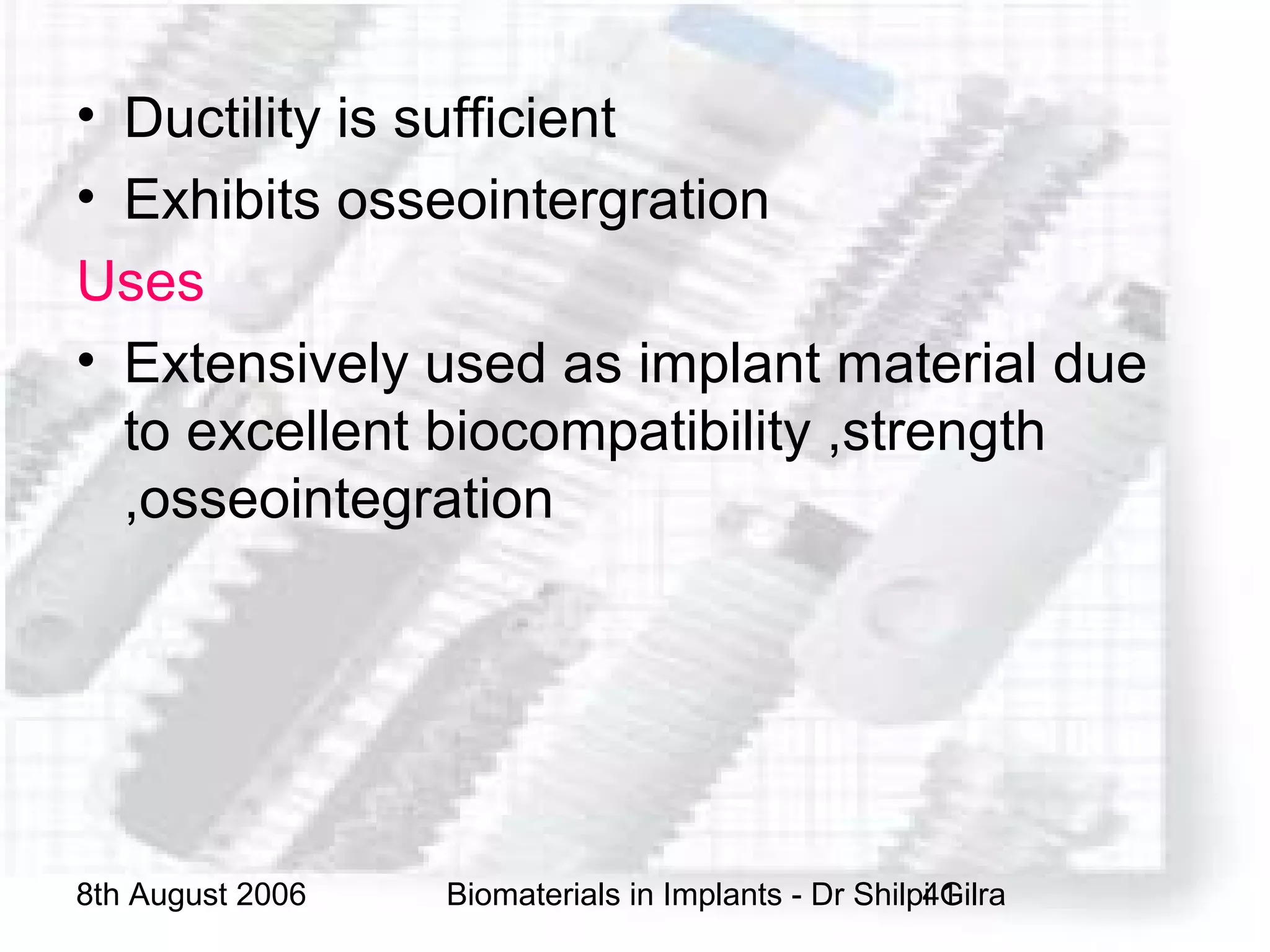 Biomaterials in implants | PPT
