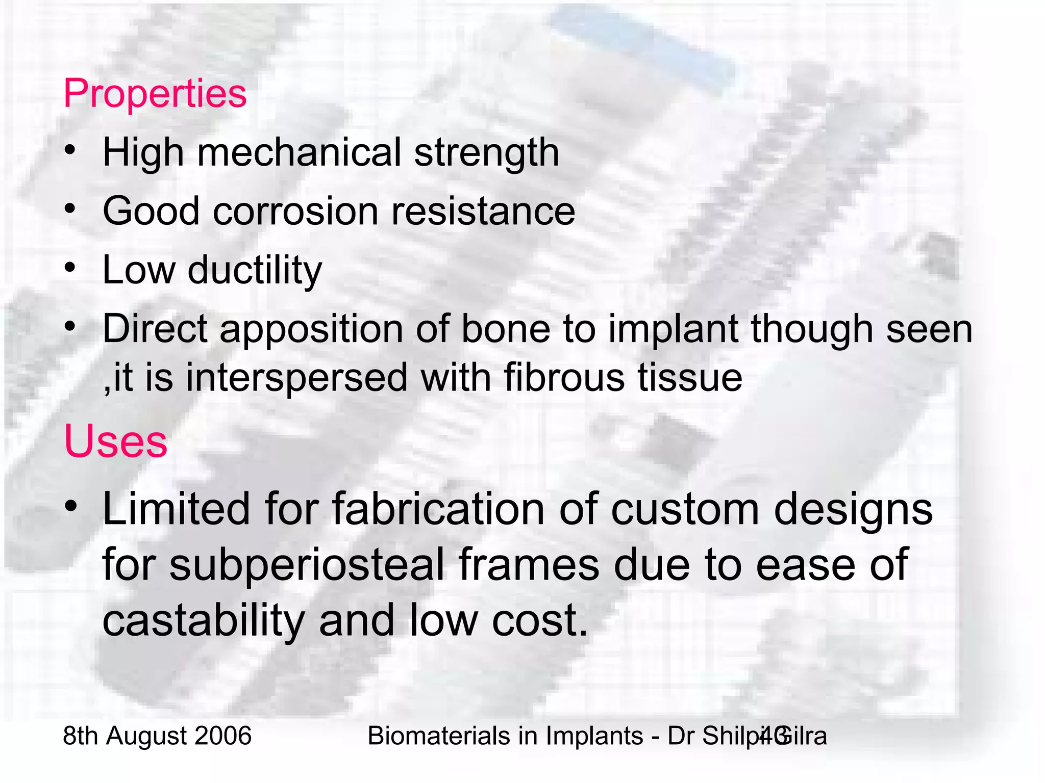 Biomaterials in implants | PPT