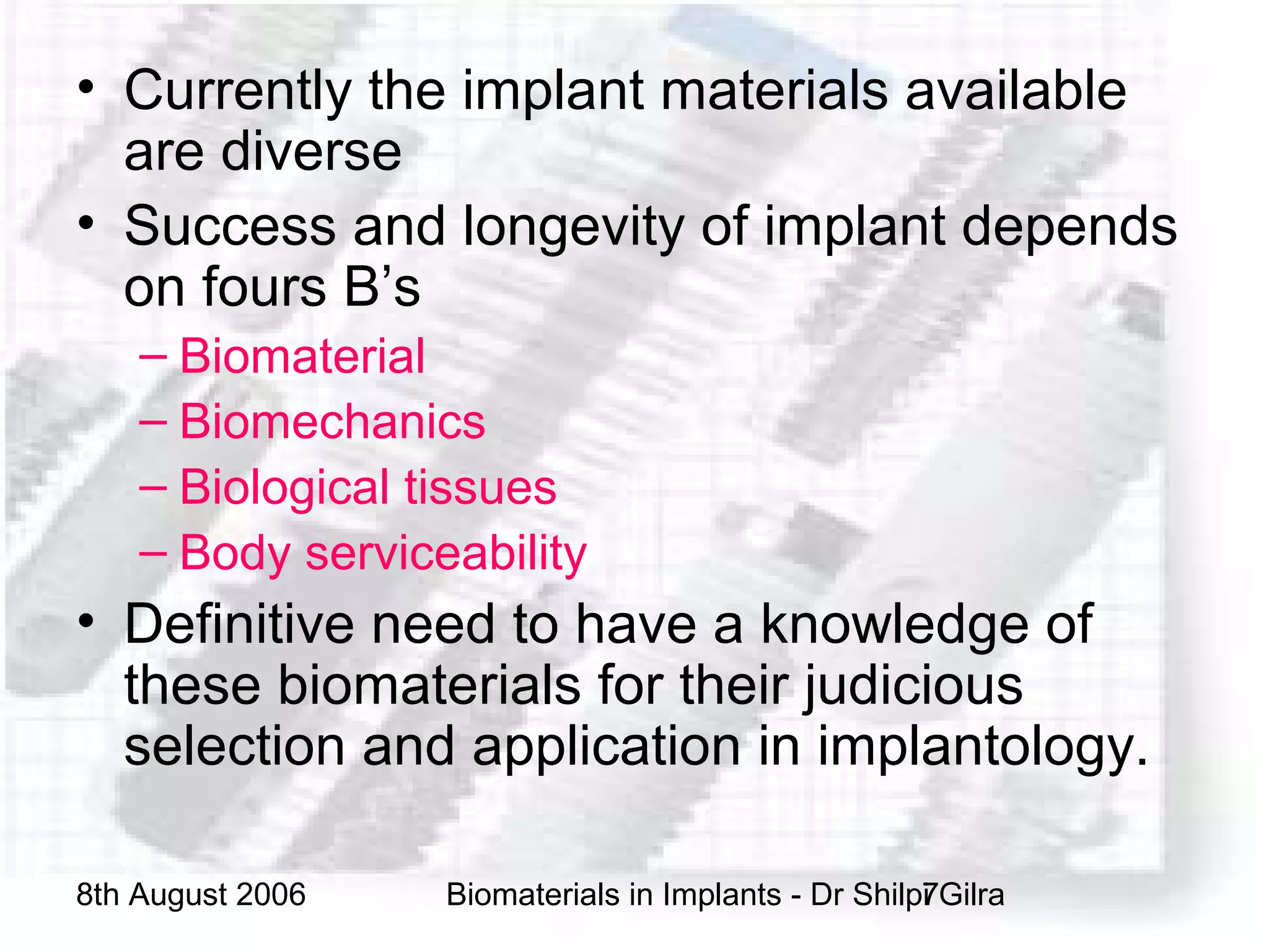 Biomaterials in implants | PPT