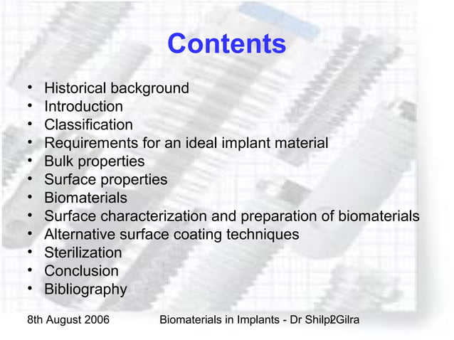 Biomaterials in implants | PPT | Dental Health | Diseases and Conditions