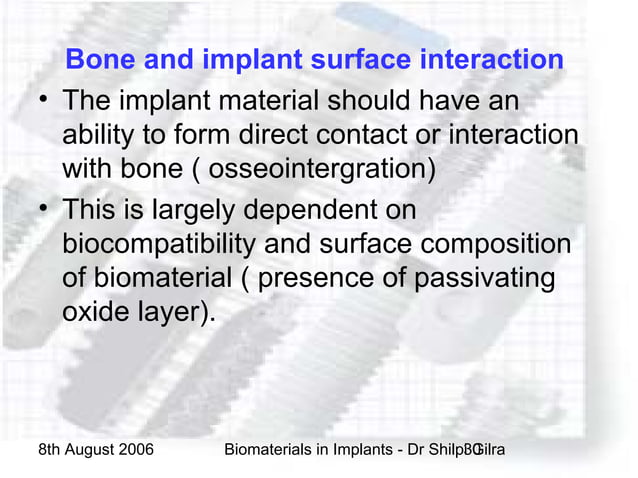 Biomaterials in implants | PPT | Dental Health | Diseases and Conditions