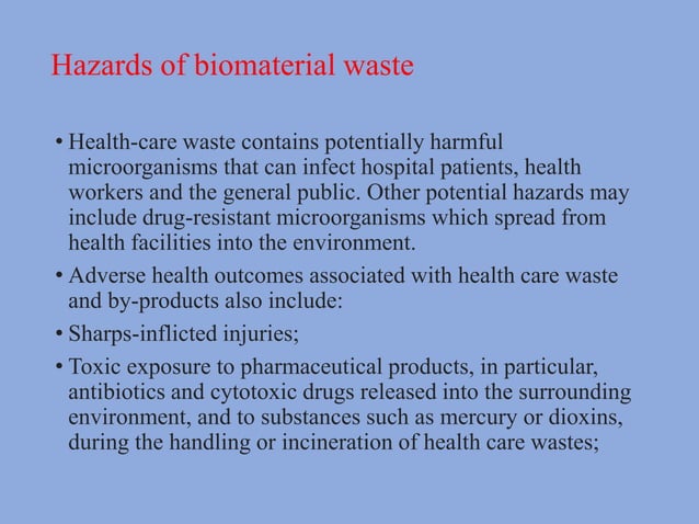 Biomaterial waste disposal.pptx | Dental Health | Diseases and Conditions