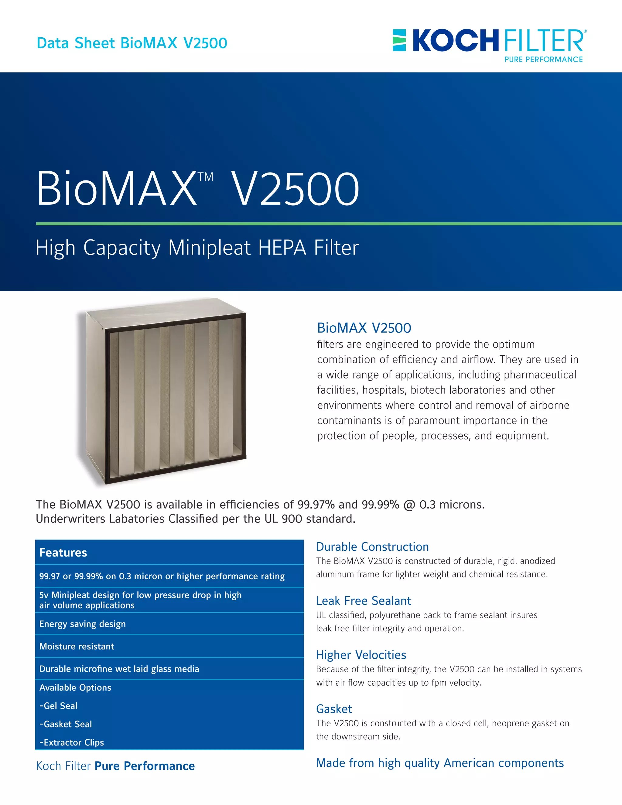 BioMAX V2500 Hig Capacity Minipleat HEPA Filter | PDF
