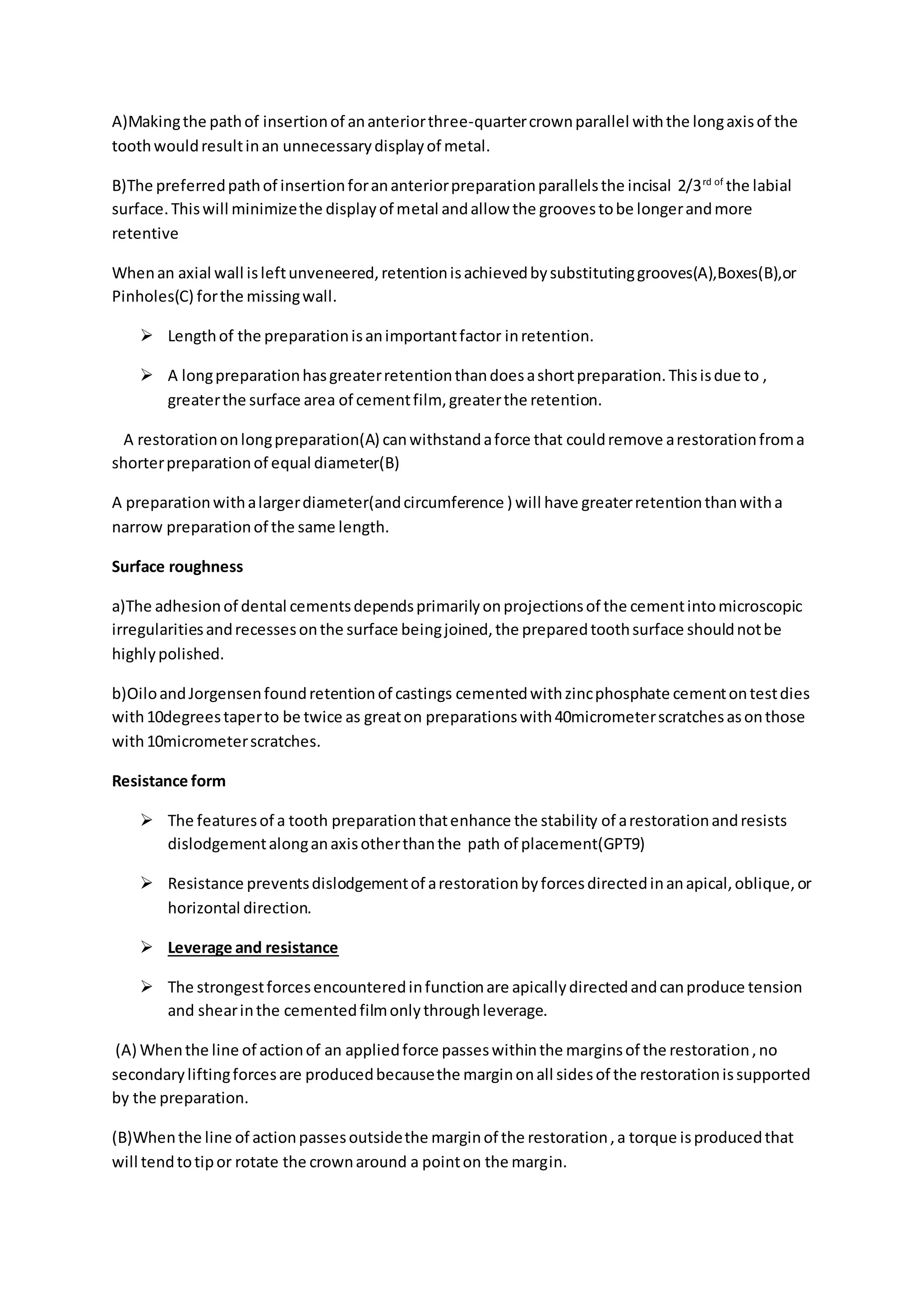 Biomechanical principles of tooth preparations microsoft word | PDF