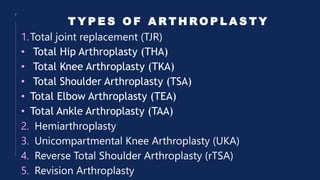 Arthroplasty and its types/ total joint replacement | PPTX