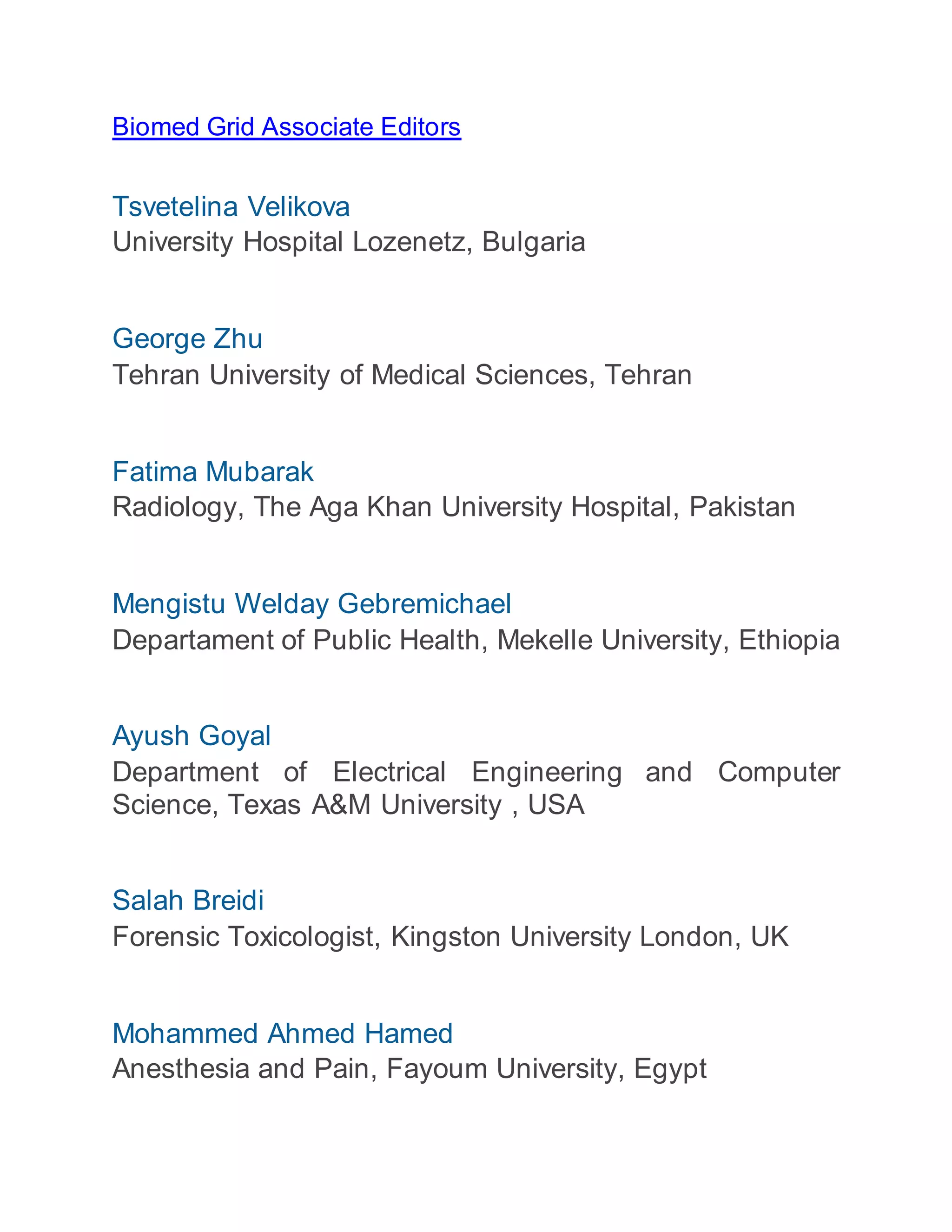 Biomed Grid | Associate Editors | PDF